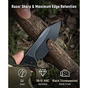 KEXMO Pocket Knife for Men - 2.99" D2 Blade G10 Handle Folding Pocket Knife with Clip - Small EDC Knife for Tactical Hunting Hiking Camping Survival Gift for Men Dad Women, Black