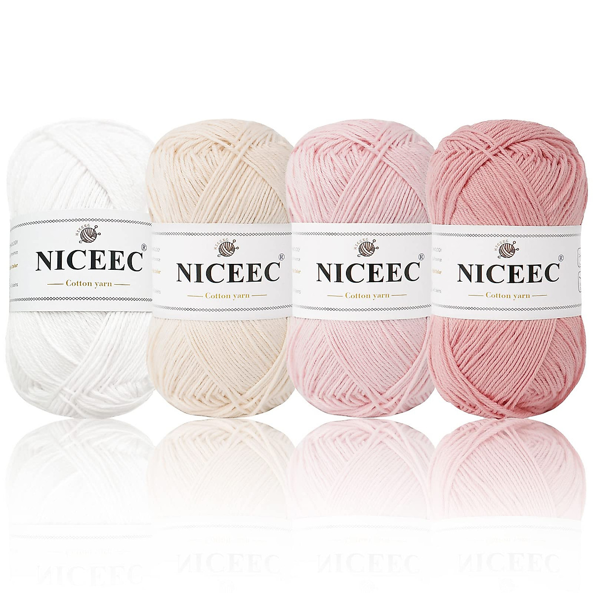 NICEEC 4 Skeins Soft Baby Cotton Yarn, 4 Ply, DIY Craft, Fingering Weight, Blanket Yarn for Crochet & Knitting, Total 700yds/7.05oz - Color 8