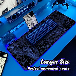 JMIYAV Topographic Gaming Mouse Pad RGB Mousepad Non-Slip Rubber Base Extra Large Cool XL XXL Computer Desk Pad Gaming Accessories LED Light Up Extended Big Mouse Pad for Gamer Black (31.5x12In)