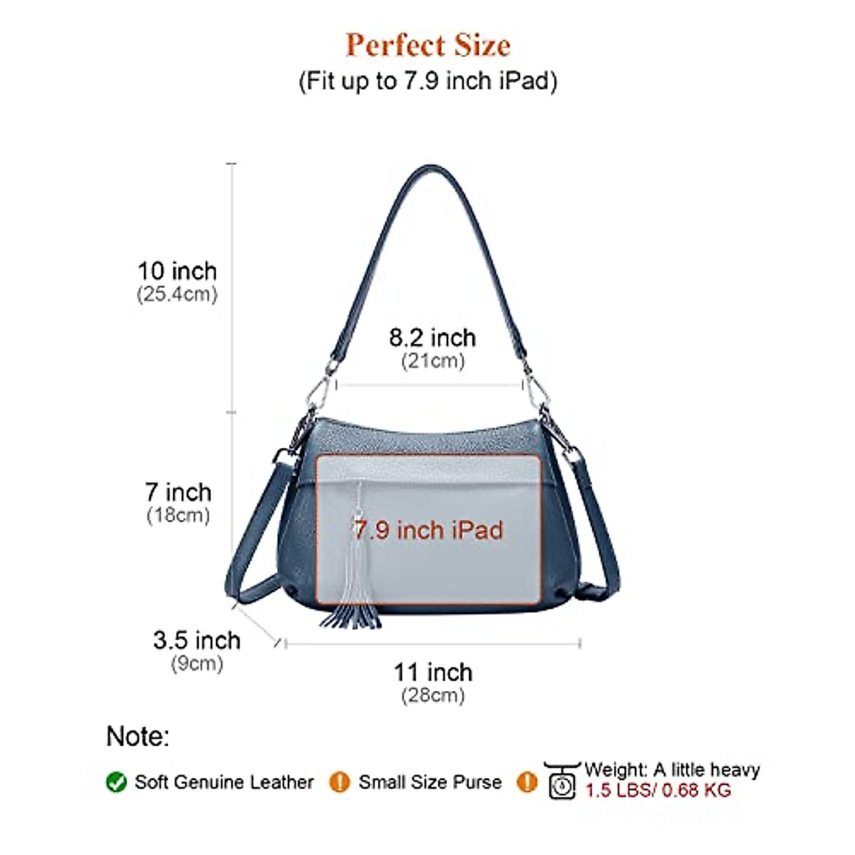 Over Earth Genuine Leather Handbags for Women Crossbody Bag Ladies Shoulder Hobo Purse Small(O111-2E Indigo Blue)
