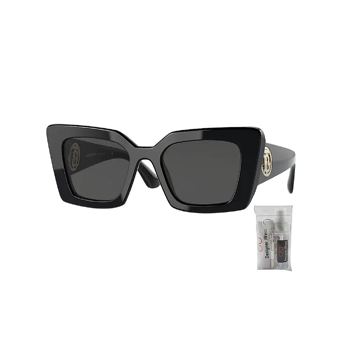 BURBERRY Daisy BE4344 300187 51MM Black/Dark Grey Square Sunglasses For Women + BUNDLE With Designer iWear Eyewear Kit