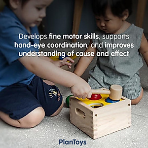 PlanToys Wooden Punch & Drop Pounding Bench (9424) | Sustainably Made from Rubberwood and Non-Toxic Paints and Dyes