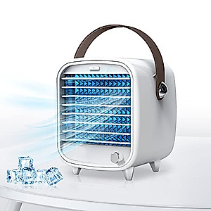 SmartDevil Portable Air Conditioner Fan, Small USB Desktop Air Cooler Fan, USB Personal Cooling Fan with Night Light, Built-in Ice Tray, Strong Wind, for Home, Office, Bedroom (White)