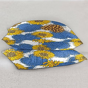 Denim Hearts Sunflower Satin Pillow Cases Silk Satin Pillowcase for Hair and Skin Standard Set of 2 Super Soft Silk Pillowcase with Envelope Closure (20x26 in)