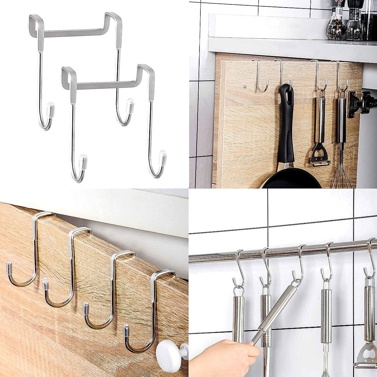 DEALSCHIC Over The Door Hooks, 4 Pack Shower Hooks Towel Hanger for Glass Door, Towel Hooks for Kitchen Bathroom Cabinets Cupboards, Stainless Steel Utility Hooks Fitting Wide and Thin Doors (White)