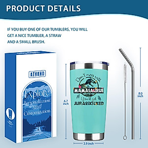 ATHAND Mamasaurus Cup,Tumbler,Mama Water Bottle,Gifts for Mom from Daughter Son Husband- 20 OZ Insulated Tumbler Cups with Lid Straw - Mom Birthday Gifts,Gifts for Best Mom Ever from Daughter Son