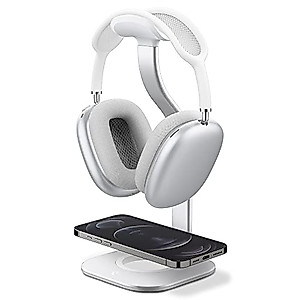 Spigen S380 (MagFit) Designed for Airpods Max Stand/MagSafe Charger [Charger Not Included] - Premium Aluminum Dual Headphone Stand Compatible with iPhone 15/14/13/12 Models - Silver