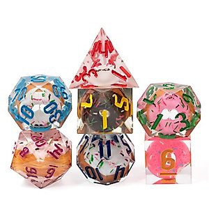 Donut Sharp DND Dice Set with Leather Dice Box | for Dungeons and Dragons, D&D, Sharp Edge, D20 Polyhedral Resin Dice, Dungeons and Dragons Gifts, Accessories