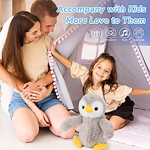 Hopearl Clappy Penguin Interactive Musical Stuffed Animal Singing Plush Toy Adorable Electric Animate Birthday Festival for Kids, Gray, 10''