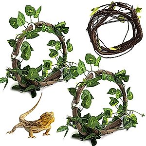 Reptile Bend-A-Branch Vines Flexible Leaves Pet Habitat Decor Climber Jungle Long Vines for Climbing Crested Gecko Lizard Frogs Snakes Chameleon 5 Pcs