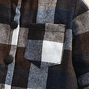 Kids Little Boys Girls Baby Long Sleeve Button Down Hooded Plaid Shirt Red Plaid Flannel Outfits (Coffee, Tag 80, US 6-12 Months)