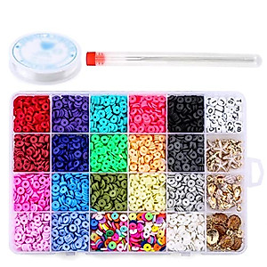 DSFEOIGY 6mm Flat Round Clay Spacer Beads for Jewelry Making Bracelets Necklace Earring DIY Craft Kit with Pendant 4080pcs/box