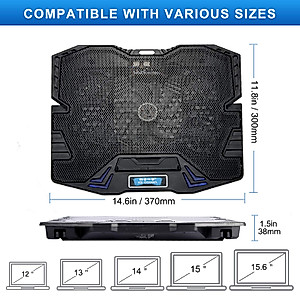 TAEHFUS Laptop Cooling Pad 5 Fans, Perfect for The Laptop Under 17.3 inchs, Blue Lights, Quiet and 2 USB switchs