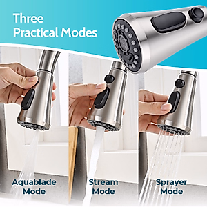 Kicimpro Antirust Pull Down Kitchen Faucet Head Replacement parts, 3 Functions Kitchen Faucet Sprayer Head Replacement for Moen, Delta, Kohler, Brushed Nickel Kitchen Sink Faucet Head with 9 Adapters