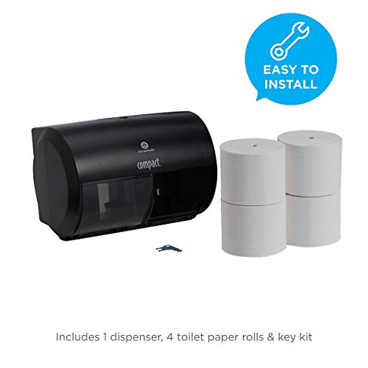 Compact 2-Roll Side-by-Side Dispenser and Coreless 2-Ply Recycled Toilet Paper Starter Kit by GP PRO (Georgia-Pacific), 1 Dispenser and 4 Rolls, 1 Kit per Case