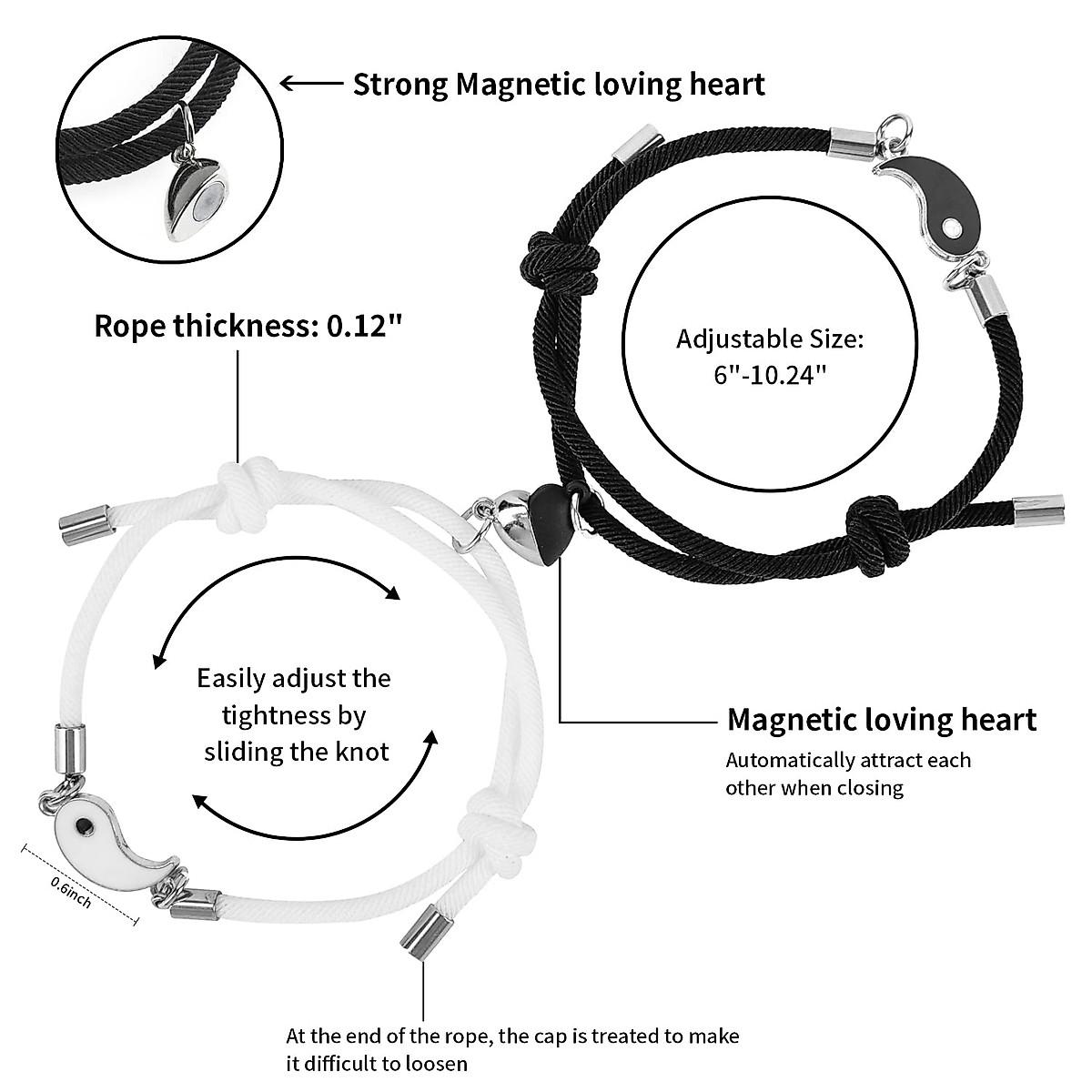 FLYXLH Matching Bracelets for Women Men - Couples Bracelets Magnetic Set, Pendant Bracelets Lovers Gift for Friendship Parent-child (yin yang)