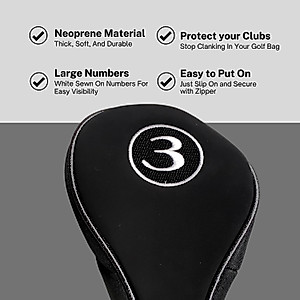 Black Golf Zipper Head Cover #3 Fairway Wood Metal Headcover Neoprene Traditional Plain Protective Cover Fits All Fairway Golf Clubs for Golfing Buddies