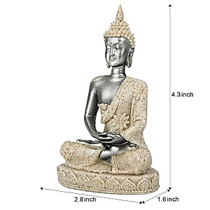 GoYonder Sandstone Buddha Statue for Home Decor, 4.3" Rustic Buddha Decor Thai Shakyamuni Figurine, Hindu Decor for Meditation Altar with Bronze Finish