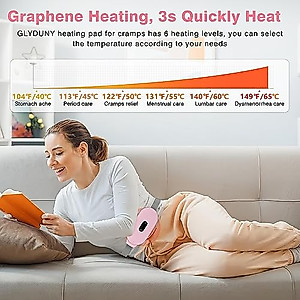 GLYDUNY Heating Pads for Cramps, Period Cramp Massager Portable Cordless Heating Pad with 6 Heat Levels and 6 Massage Modes, Heating Pad for Back Pain Relief Heating Belt Menstrual Heating Pad, Pink