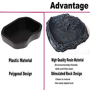 Tfwadmx Resin Reptile Food Bowls, Reptile Rock Feeder Dish, Amphibian Water and Food Bowls with Feeding Tweezers Tong for Leopard Gecko Lizard Frog Snake Chameleon Tortoise