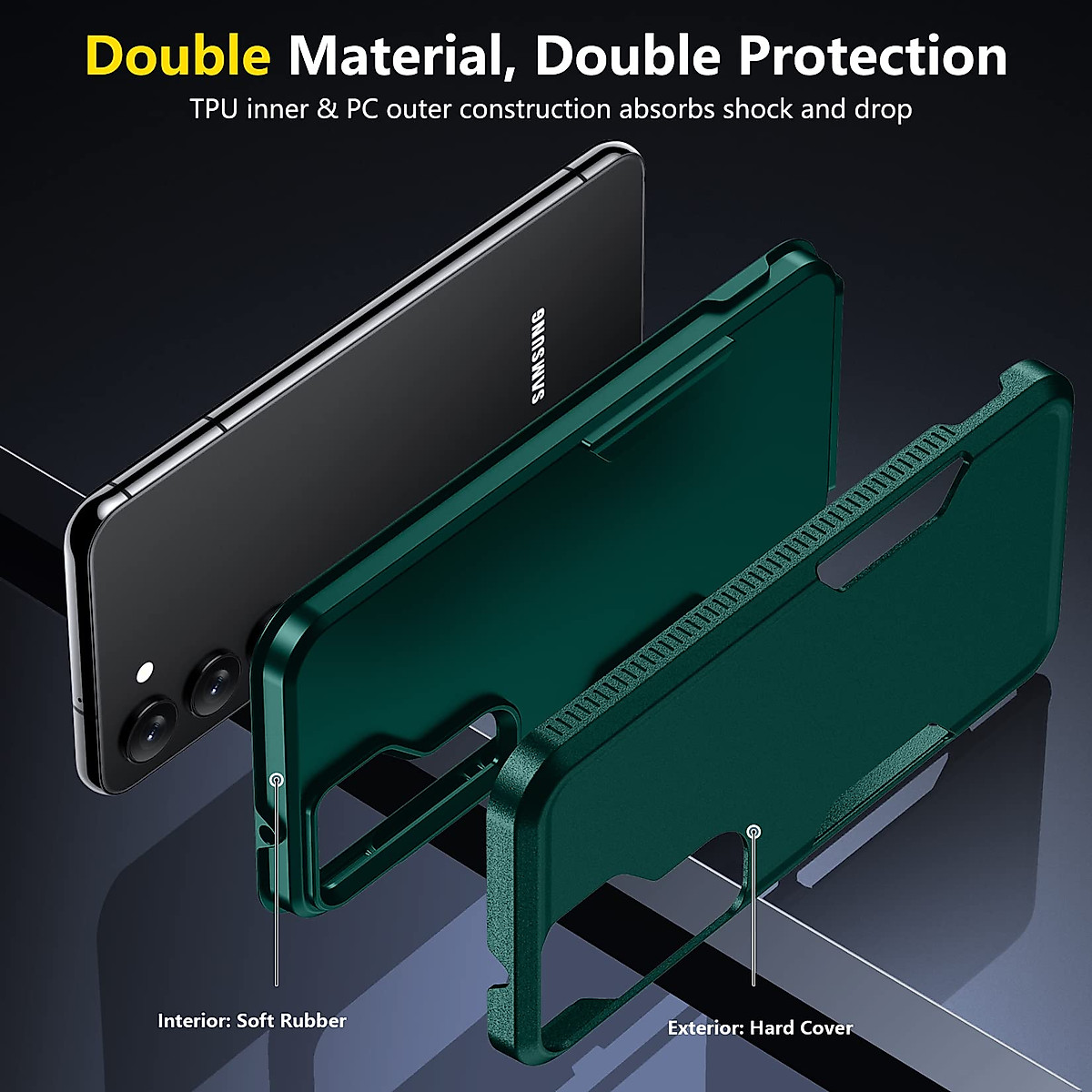 SPIDERCASE for Samsung Galaxy S23 Plus Case, [10 FT Military Grade Drop Protection], with 2 Pack [Tempered Glass Screen Protector + Camera Lens Protector] Heavy Duty Shockproof Case, Dark Green