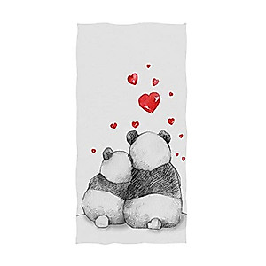 Naanle Cute Pandas Hearts Mother's Day Soft Absorbent Large Hand Towels Multipurpose for Bathroom, Hotel, Gym and Spa (16" x 30")