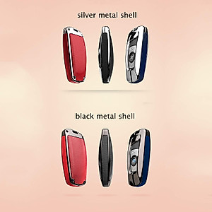 ontto for BMW Key fob Cover with Keychain Metal Zinc Alloy Keycase Leather Key Skin Fit for BMW 1 3 4 5 6 Series Red(1keycover&1keychain)