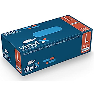 RIDEX Disposable Gloves Latex-Free Clear Vinyl Gloves [100-Count] Powder-Free All-Purpose Gloves, Dispenser Box Gloves 100 Pieces - Size Large Glove Medical