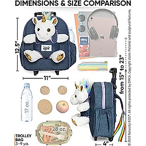 Naturally KIDS Rolling Backpack for Girls, Toddler Luggage for Girls, Toddler Suitcase for Girls, Toddler Unicorn Backpack for Girls 4-6, Kids Backpacks Girls Kindergarten, Roller Backpacks Girls Boys