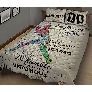 OhaPrints Custom Softball Girl Batter Watercolor Personalized Name Number Quilt Blanket & Pillowcases, Bedding Set & Pillow Cover, King Queen Double Twin Throw Full Size Bedspread Bed