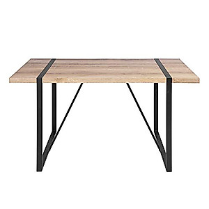 Modern Rectangular Dining Table, 31.5" x 55.1" Farmhouse Wood Kitchen Desk with Long Veneer Top and X-Shaped Steel Base, for 6 Living Room Small Spaces Dinning, Oak & Black