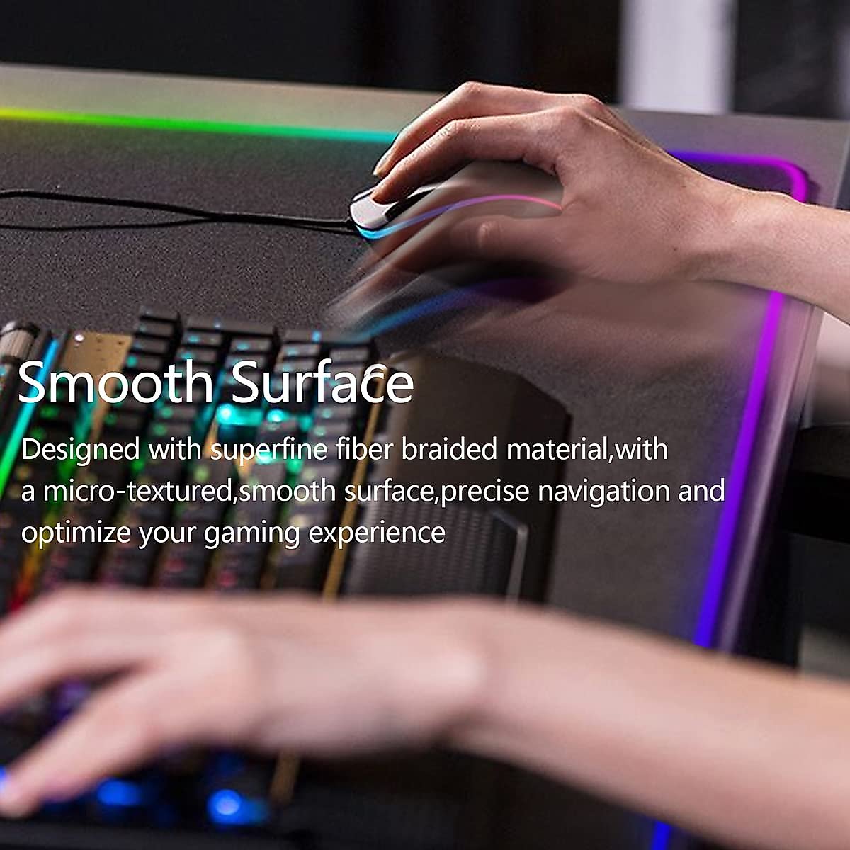 Gaming Mouse Pad-RGB Mouse Pads, Large Extended Mousepad with 7 Lighting Modes 6 Brightness Levels, Non-Slip Rubber Base Mouse Pad 31.5x11.8 Black