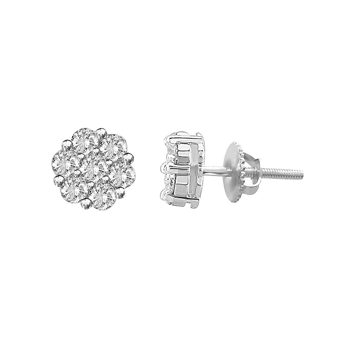 10k Gold Round Natural Diamond Flower Cluster Stud Earrings 4.50 mm (1/6 cttw, H-I Color, I3 Clarity) (white-gold)