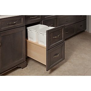 Century Components CASBM17PF Kitchen Pull Out Waste Bin Container - 34 Qt White Double - Baltic Birch - Blum Soft-Close 170 lb. MOVENTO 769 Slides, 17-7/8"