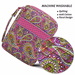 Bible Covers for Women, Quilted Bible Case Pink Floral Cotton Cloth with Handle and Pocket, Large 10x7x2.7 Inches