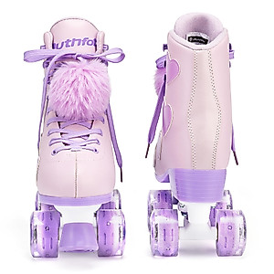 Ruthfot Women's and Girl's Classic Roller Skates with Light up Wheels and Love Heart Pattern, High-top PU Leather Rollerskates…