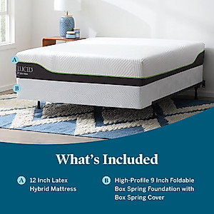 LUCID 12 Inch Latex Hybrid Mattress and High-Profile 9 Inch Steel Foldable Twin Box Spring Foundation with Center Support Bolts