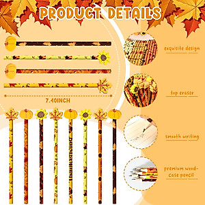 Fall Pencils with Erasers Toppers Autumn Themed Pumpkin Maple Leaf Sunflower Top Eraser Thanksgiving Decoration Bulk Pencil for Kids Students Office School Stationery Gift (30 Set)