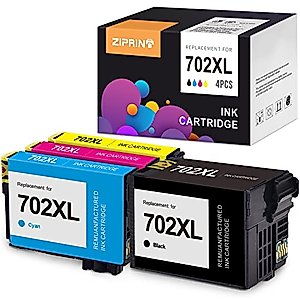 ZIPRINT Remanufactured Ink Cartridge Replacement for Epson 702 702XL 702 XL use with Workforce Pro WF-3720 WF-3730 WF-3733 Printer (Black Cyan Magenta Yellow, 4 Pack)