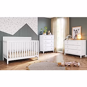 Child Craft Orbit Crib, Dresser and Chest Nursery Set, 3-Piece, Includes 4-in-1 Convertible Crib, Dresser and Chest, Grows with Your Baby (Matte White)