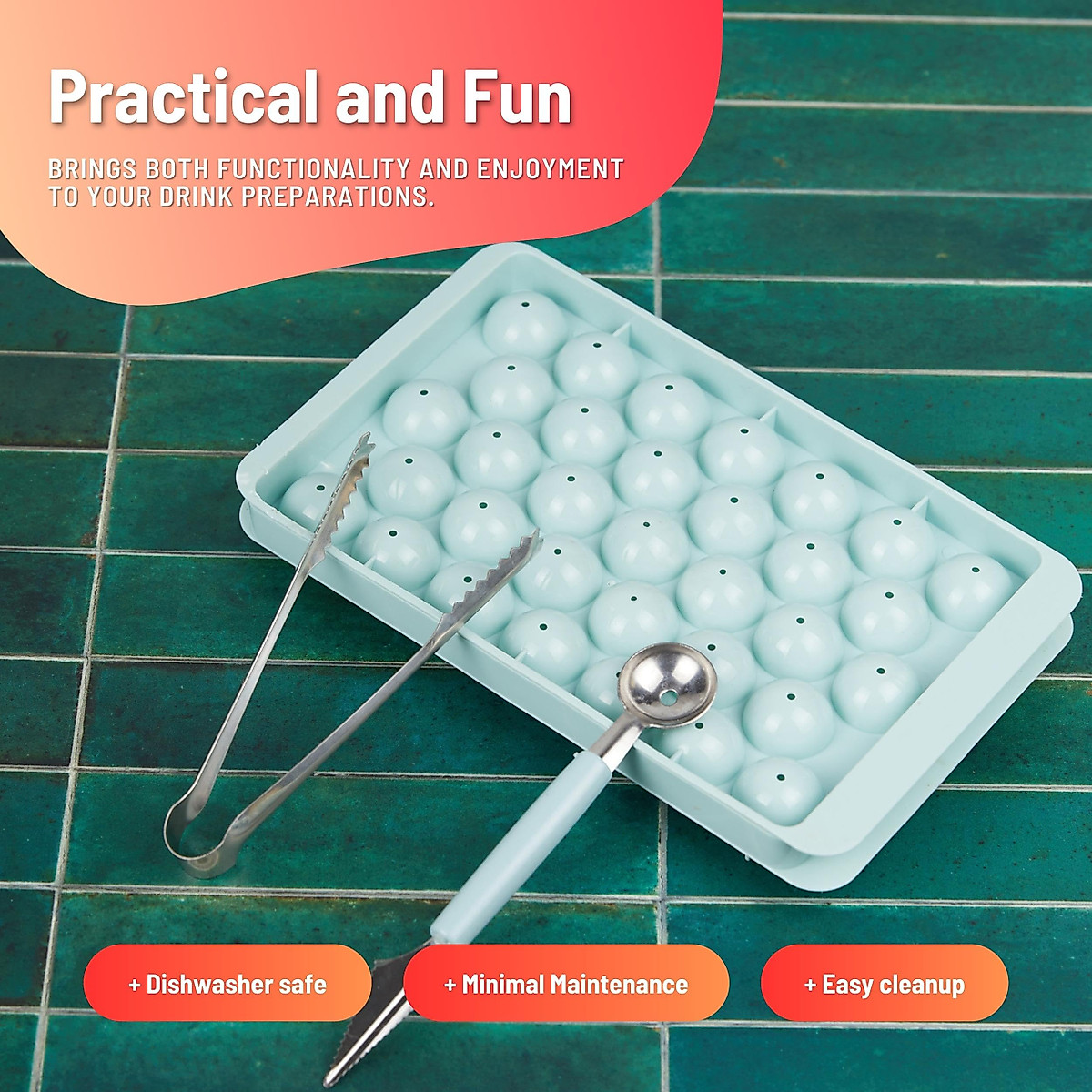 Next Level Home Ice Cube Tray - Ice Tray & Ice Cube Trays for Freezer with Lid and Bin - Sphere Ice Mold - Round Ice Cube Maker - Ice Molds Box