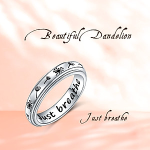 Birthday Gifts Just Breathe Spinner Ring for Women 925 Sterling Silver Dandelion Fidget Rings for Anxiety Stress Relieving ADHD Autism Rings Inspirational Boho Band Ring (9)