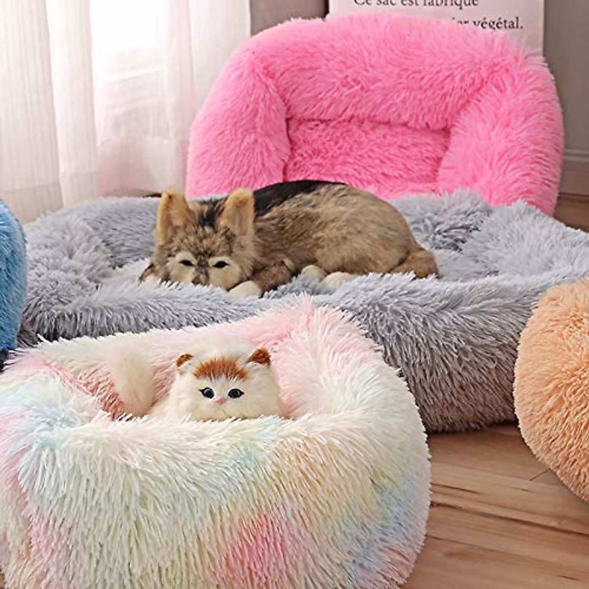 Square dog bed plush solid color pet bed cat mat for small, medium and large pets super soft winter warm sleeping mat 43x35x20cm pink