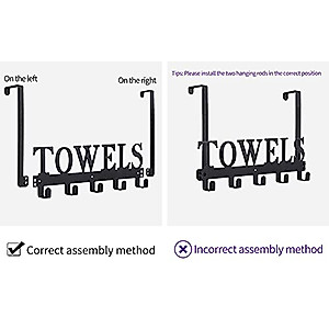 Over The Door Hooks, Towel Holder for Bathroom, Door Mount Towel Rack Towel Hooks for Bedroom Kitchen Pool Beach Towels Bathrobe Wall Mount Hang on The Door Cabinet Cupboard Metal Sandblasted (Black)