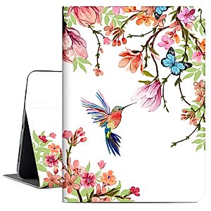 Case for iPad Air 11-Inch 2024, Case for iPad Air Case 5th/4th Generation 10.9 Inch, Case for iPad Air 11 Multi-Angle View Shockproof Case with Adjustable Stand Auto Wake/Sleep,Flowers Hummingbird