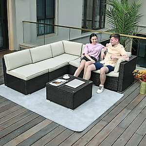 YITAHOME 6 Pieces Patio Furniture Set, Outdoor Sectional Sofa PE Wicker Conversation Set Outside Couch with Table for Porch Lawn Garden Backyard, Black