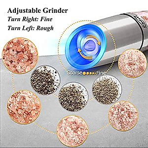 Fsdifly Electric Salt and Pepper Grinder - Battery Operated Automatic Salt and Pepper Mills with Blue Light, Electric Salt and Pepper Grinder set - Adjustable Coarseness, One Handed Operation