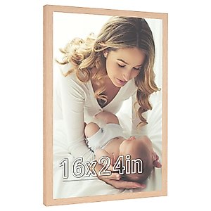 16x24 Frame Natural Woodgrain, 24x16 Picture Frame Beige, Rustic 40x60cm Poster Frame, Large 16 by 24 Gallery Family Concert Portrait Photo Frame Anniversary/Birthday/Wedding/Thank you/Christmas Gift