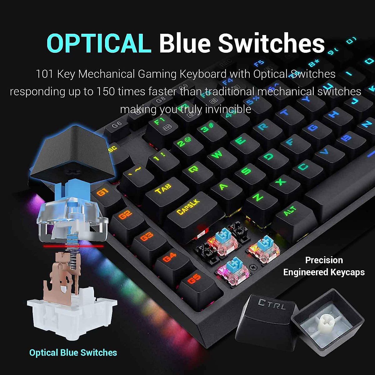 Redragon K588 RGB Backlit Mechanical Gaming Keyboard with Programmable Keys Macro Recording Optical Blue Switches Tenkeyless with Detachable Palm Rest & USB-C USB for Windows PC