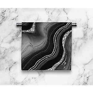 Black and Silver Marble Print Hand Towel - Faux Agate Print Kitchen Towel - Bathroom Hand Towel - Cotton Terry Cloth - 15"x25"